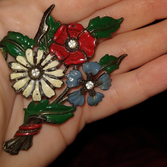Estate | Jewelry | Red White And Blue Flower Floral Brooch Pin Secret ...